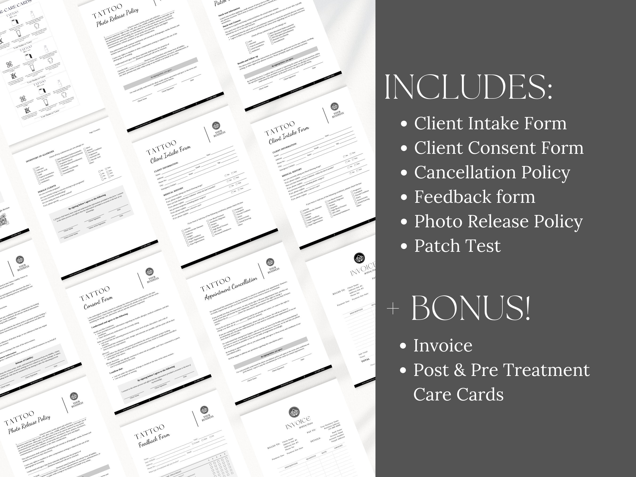 Complete Tattoo Artist Form Kit, Tattoo Business Bundle for Client ...