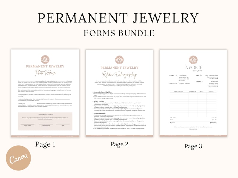 Permanent Jewelry Contract Forms Bundel, Permanent Jewelry Liability ...