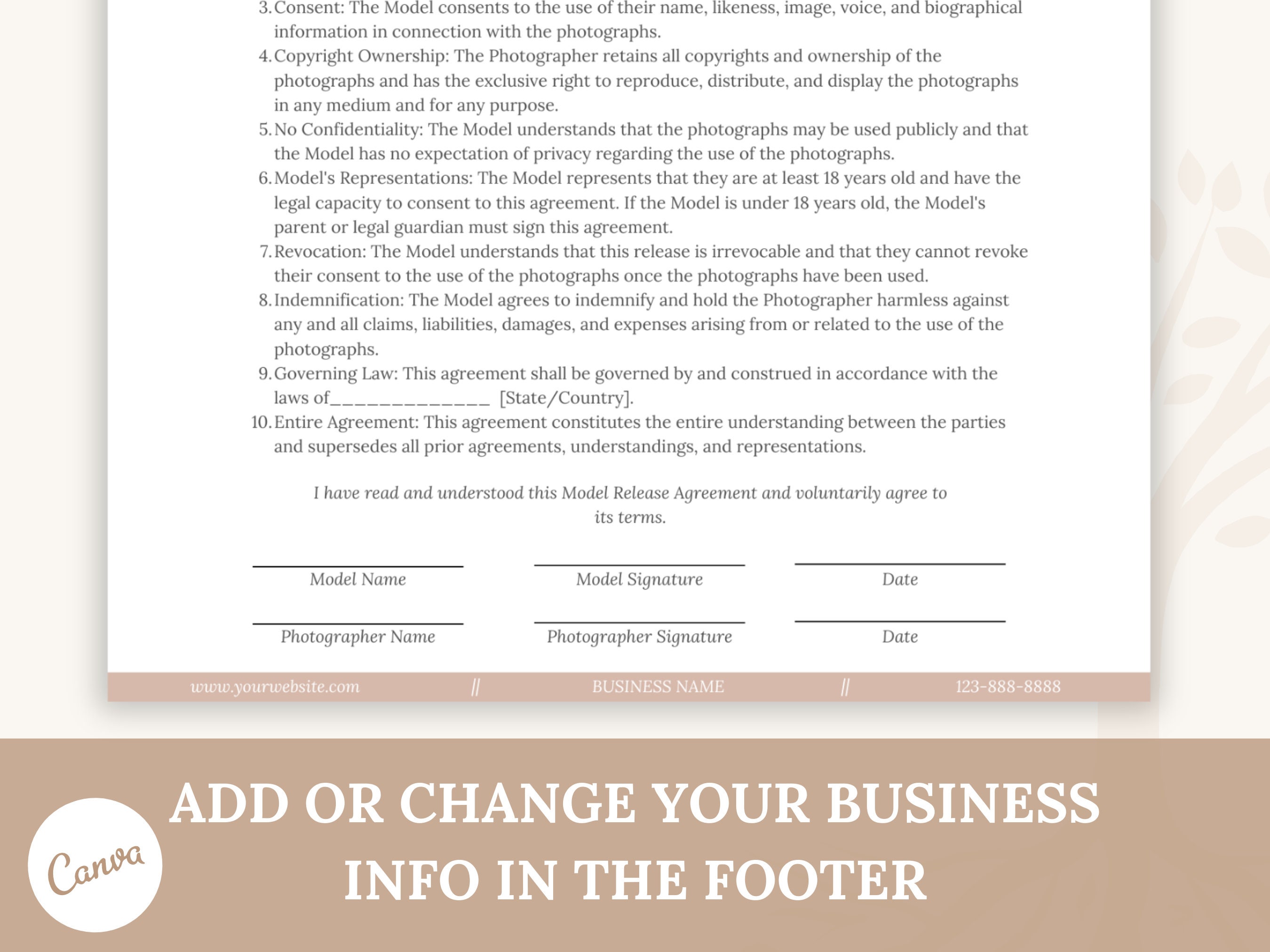 Model Release Form Template Minor Model Release - Etsy