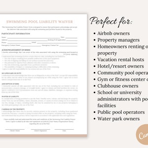 Swimming Pool Liability Waiver Template: Customizable Pool Rental ...