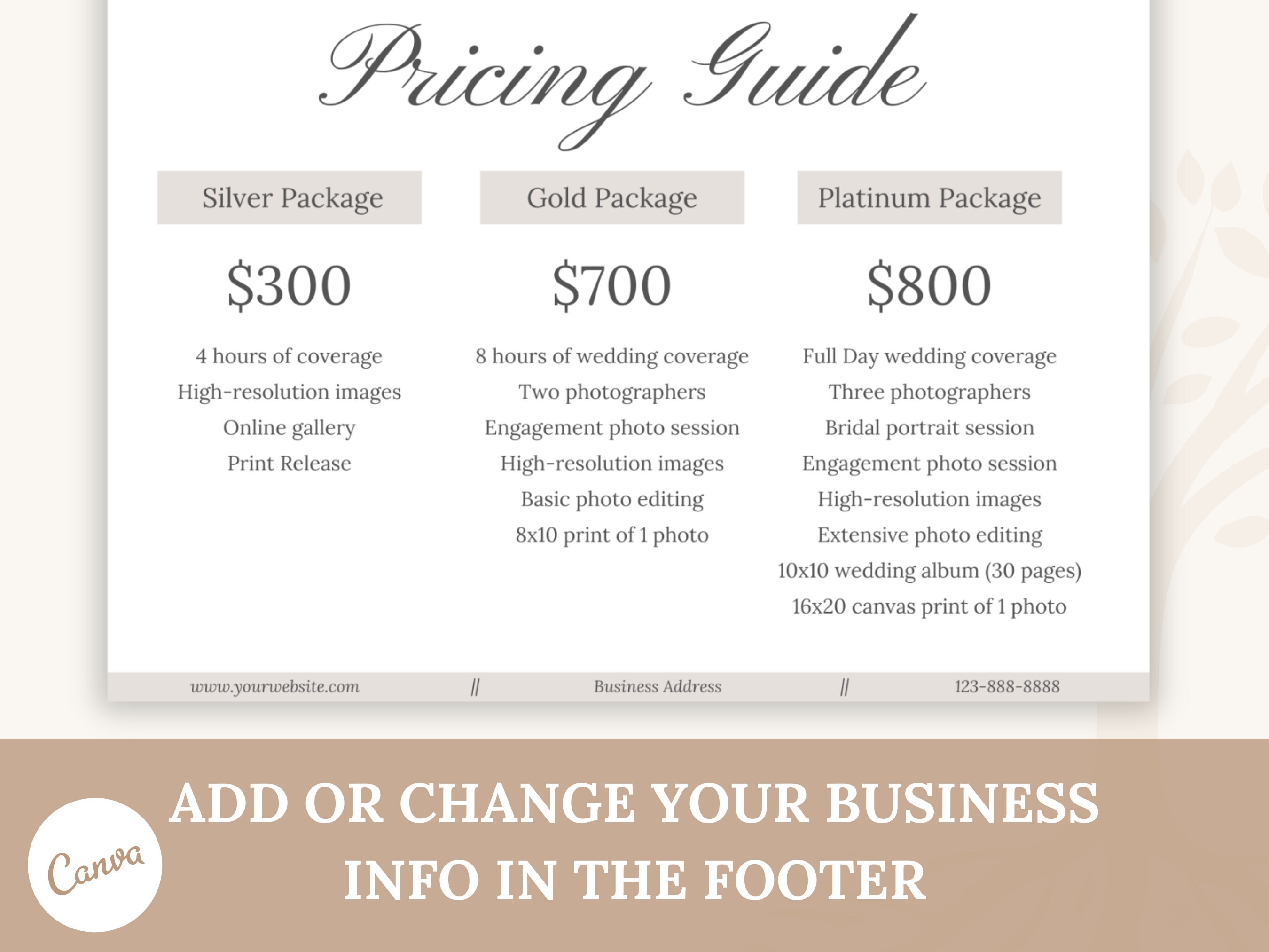 Elegant Photography Price List Photographer Pricing Guide Choose From 3 ...