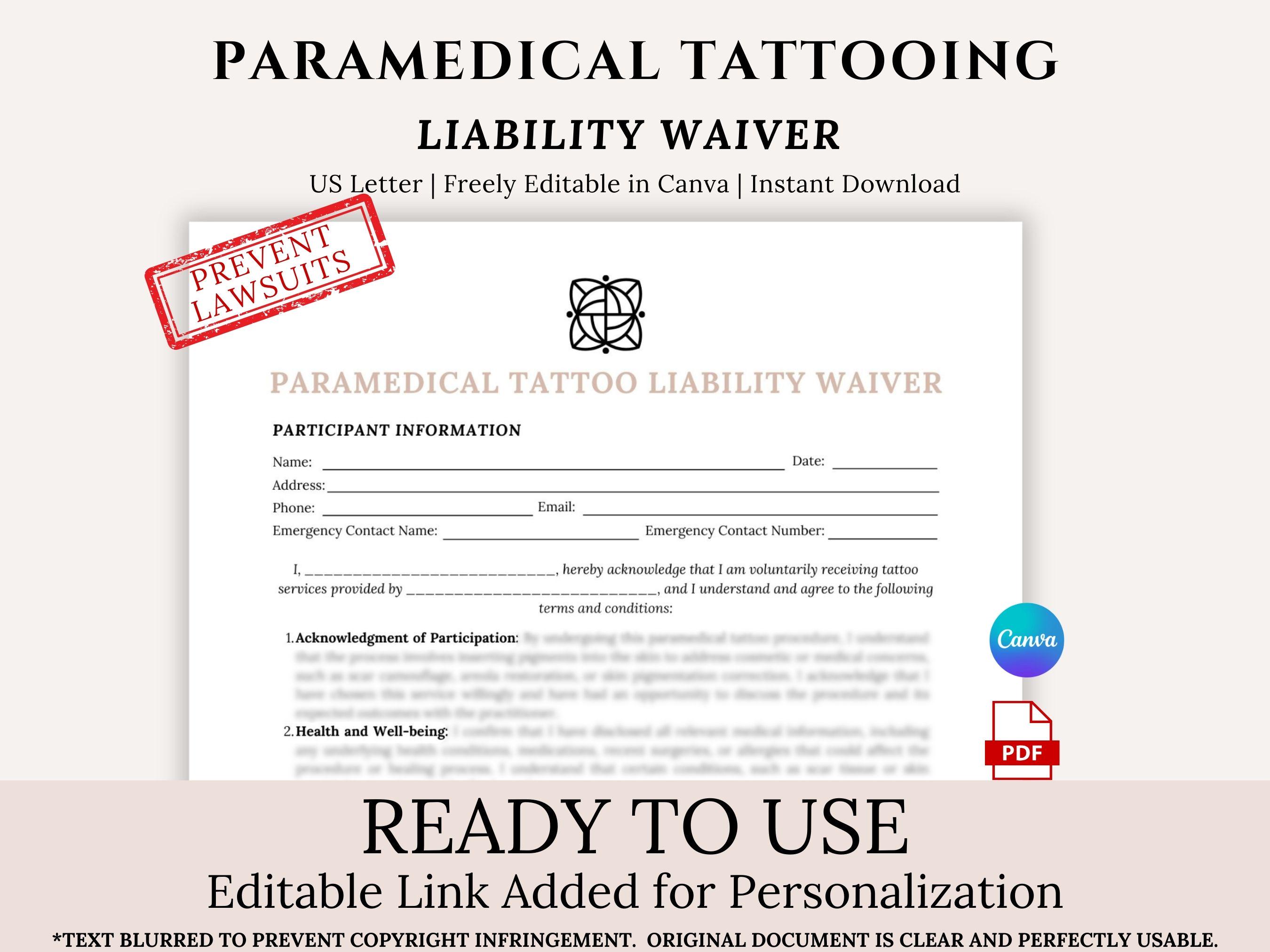 Paramedical Tattooing Liability Waiver for Medical Concerns Such as ...