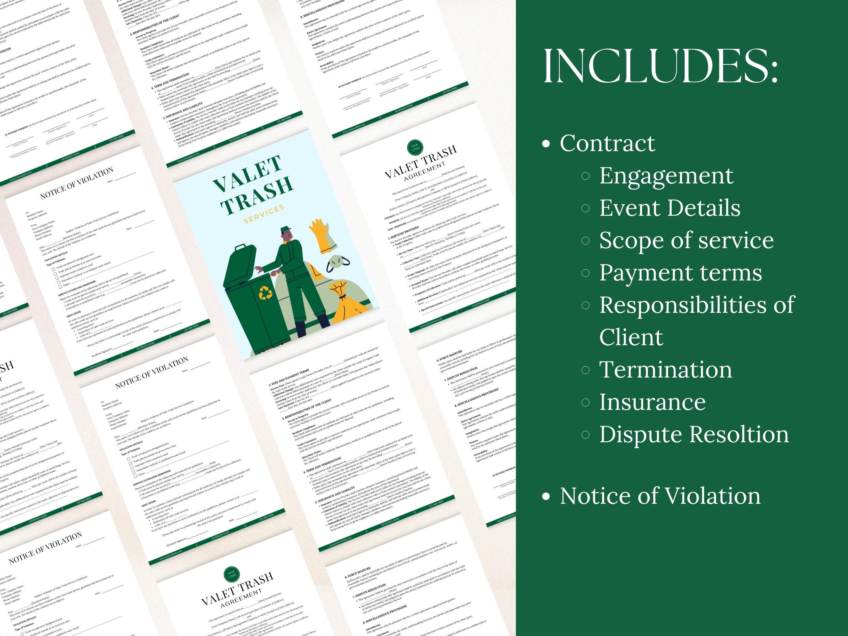 Valet Trash Contract Template: HOA & Apartment Services (digital ...