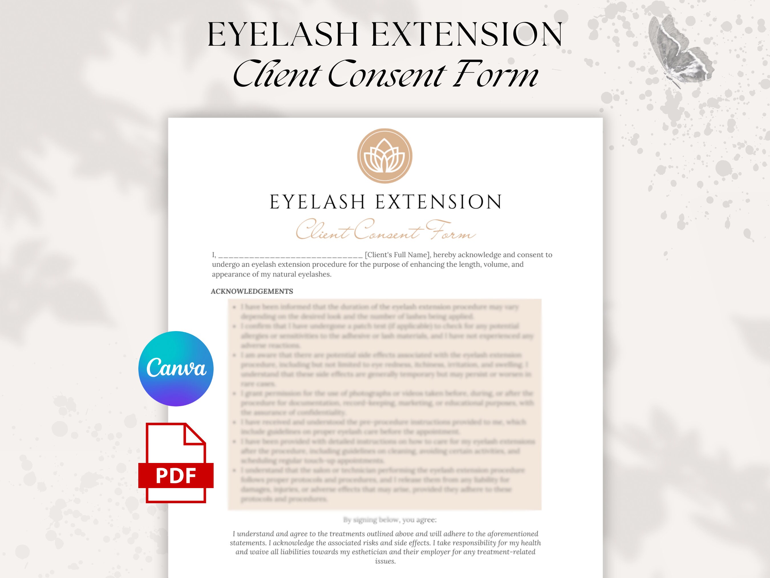 Lash Extension Consent Form, Client Consent, Editable Canva Template, Lash Tech Consent ...