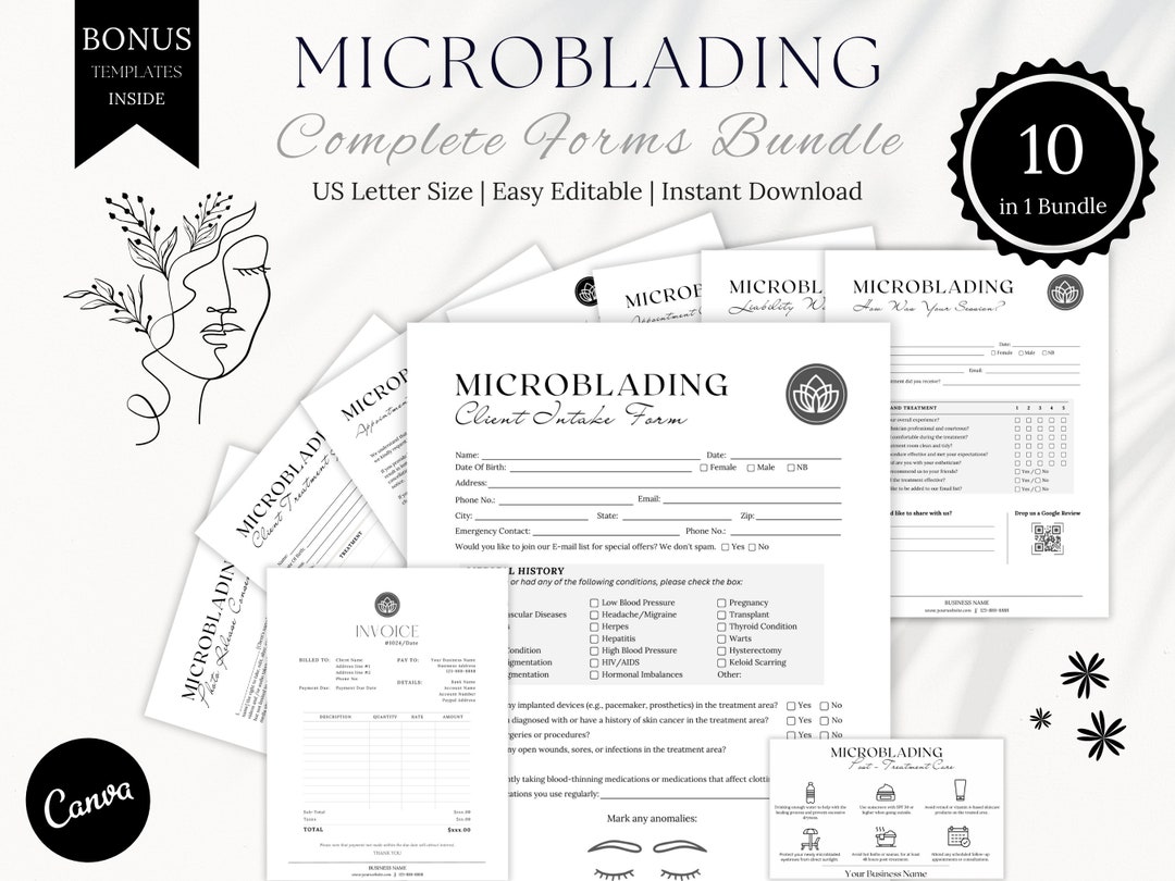 Microblading Consent Form, Micro Blading Consultation, Aftercare Cards ...