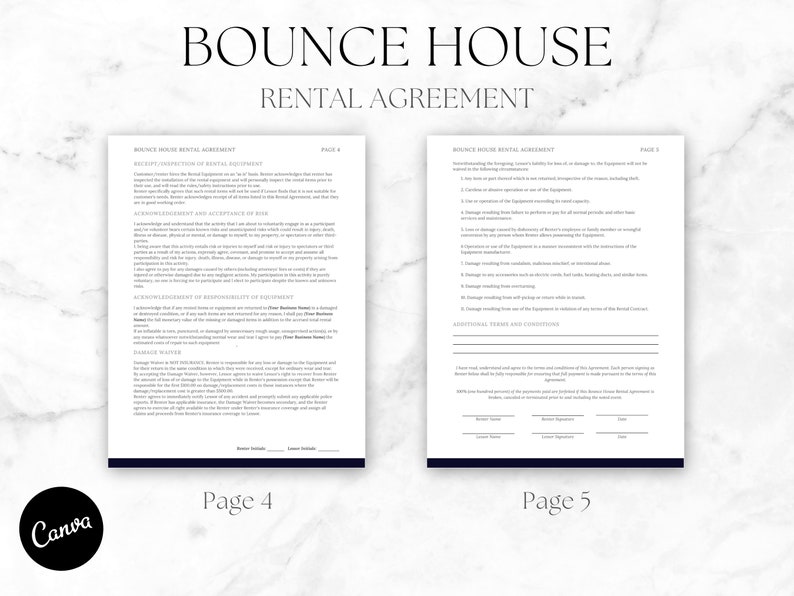 Bounce House Rental Contract Agreement Template Editable - Etsy