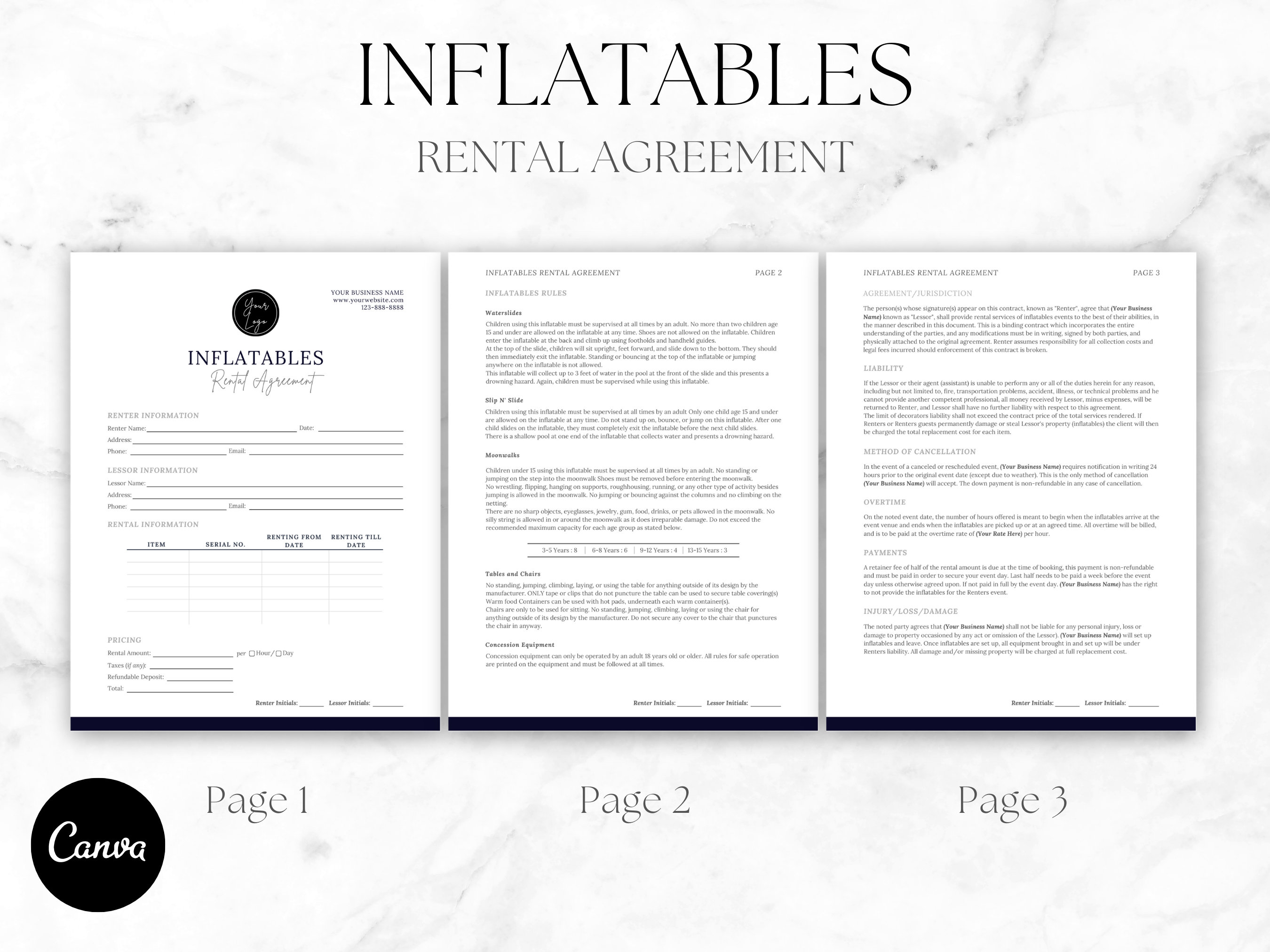 Professional Inflatables Rental Contract Agreement Template Editable ...