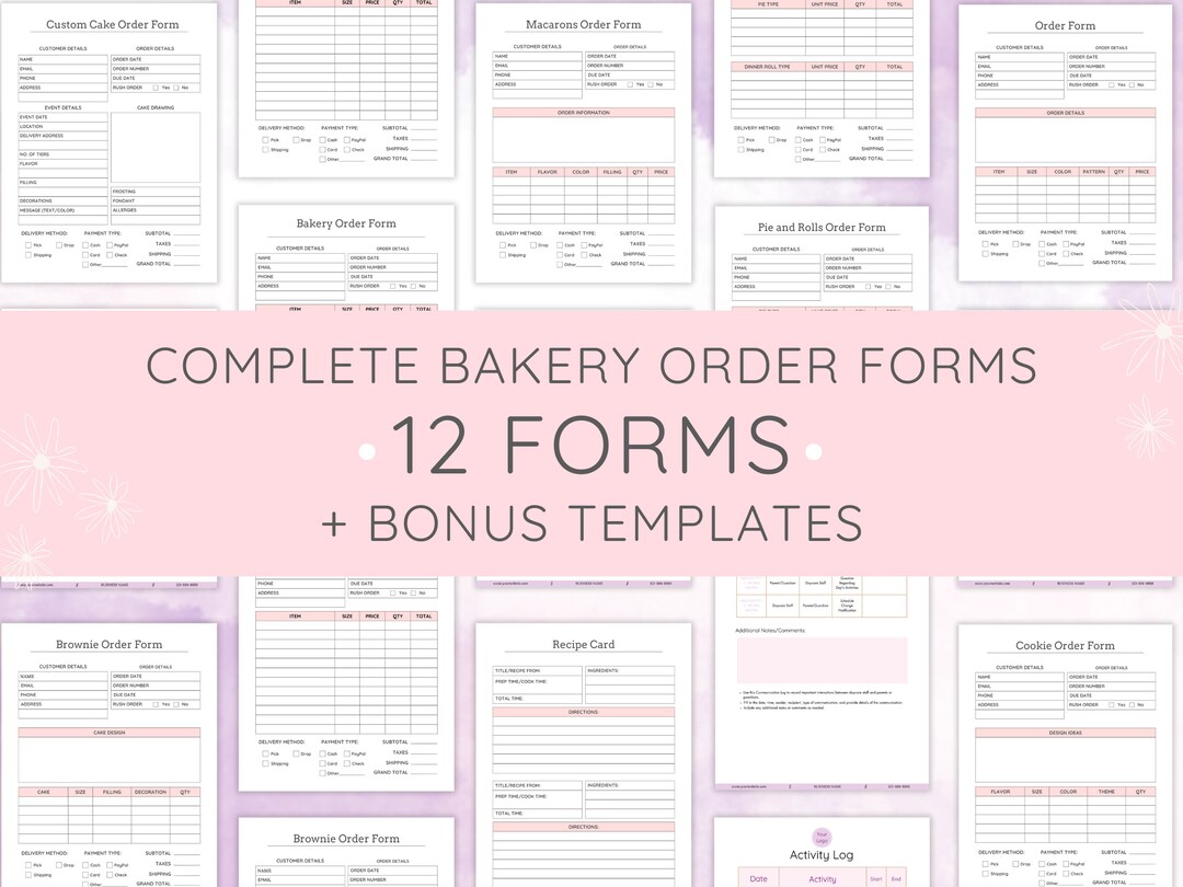 Printable Bakery Order Forms, Cake Business Bundle, Editable Cake Order Forms, Cake Order ...