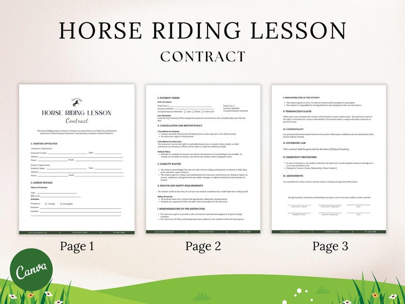 Horse Riding Contract Template: Liability Waiver, Rental Consent ...