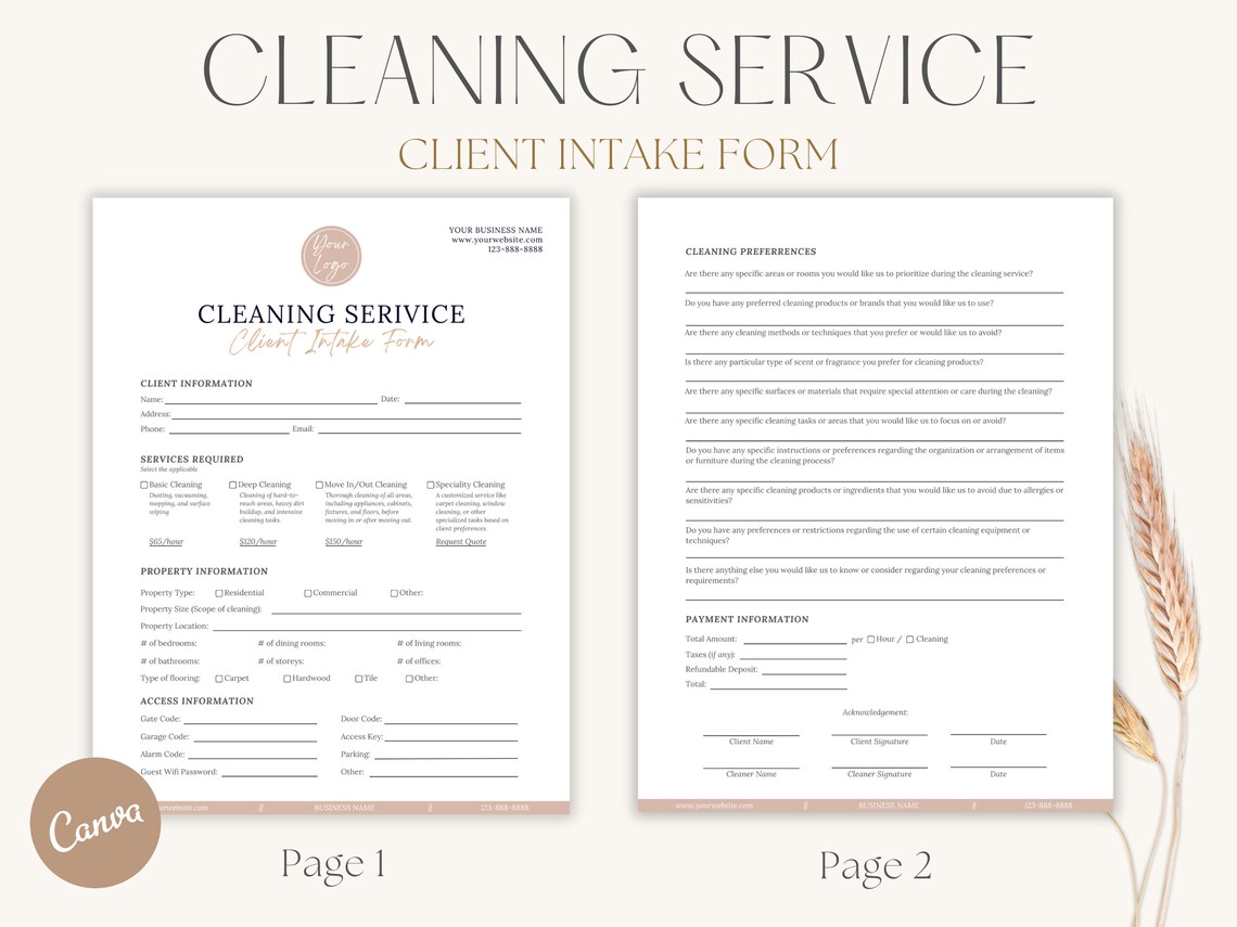 Editable Cleaning Service Forms Bundle: Client Intake, Checklist ...