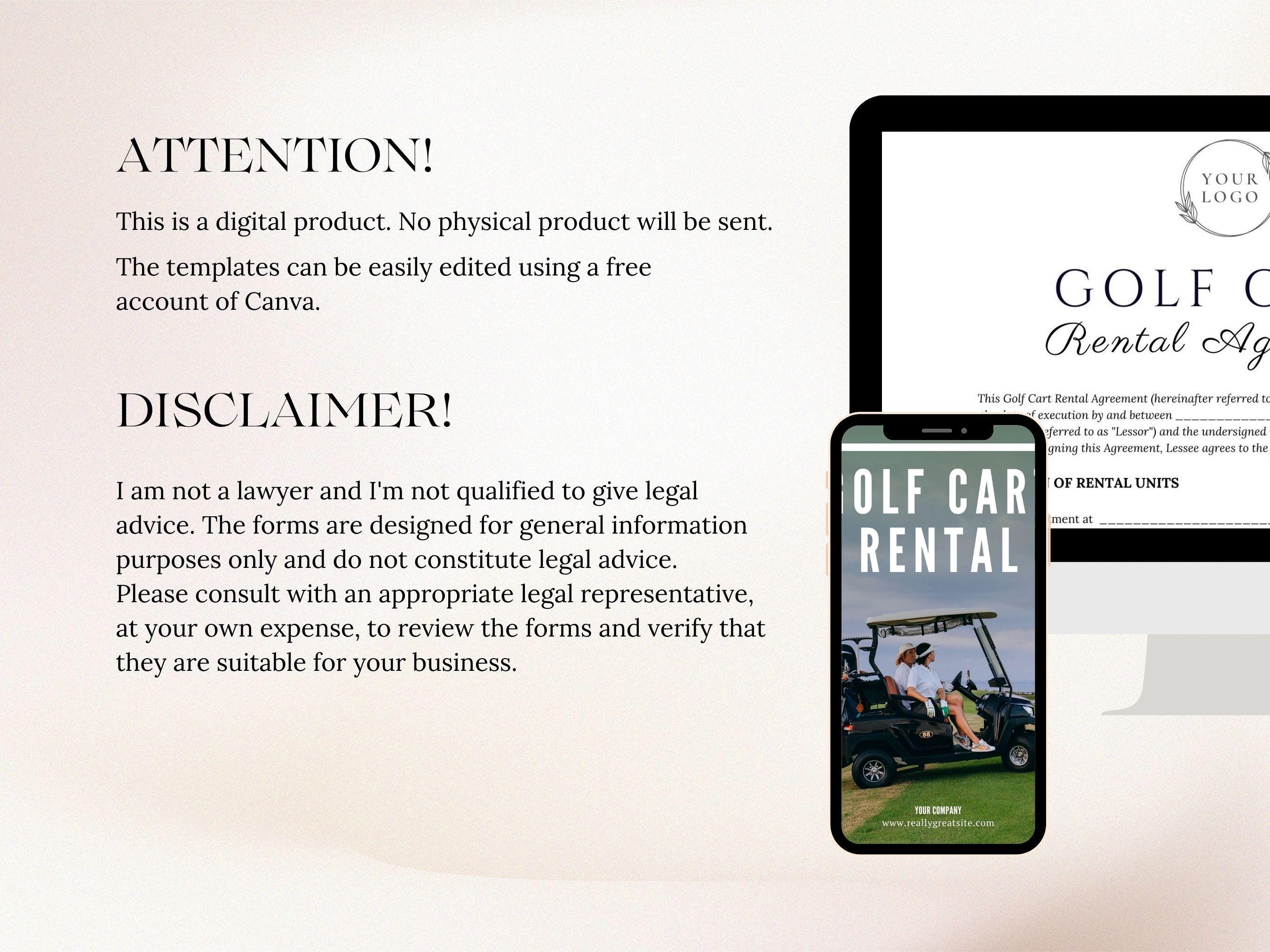 Customizable Golf Cart Rental Contract, Electric, Flat Bed Fleet Rental ...