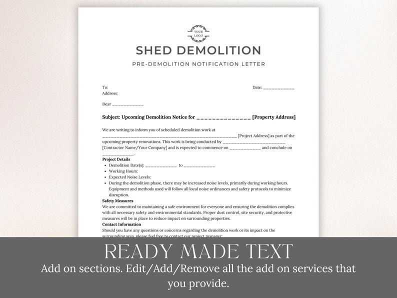 Shed Demolition Contract Template: Pre-demolition Checklist (digital ...
