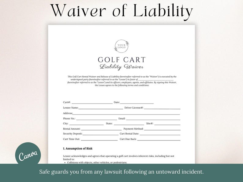 Golf Cart Rental Contract Template: Customizable Liability Waiver ...