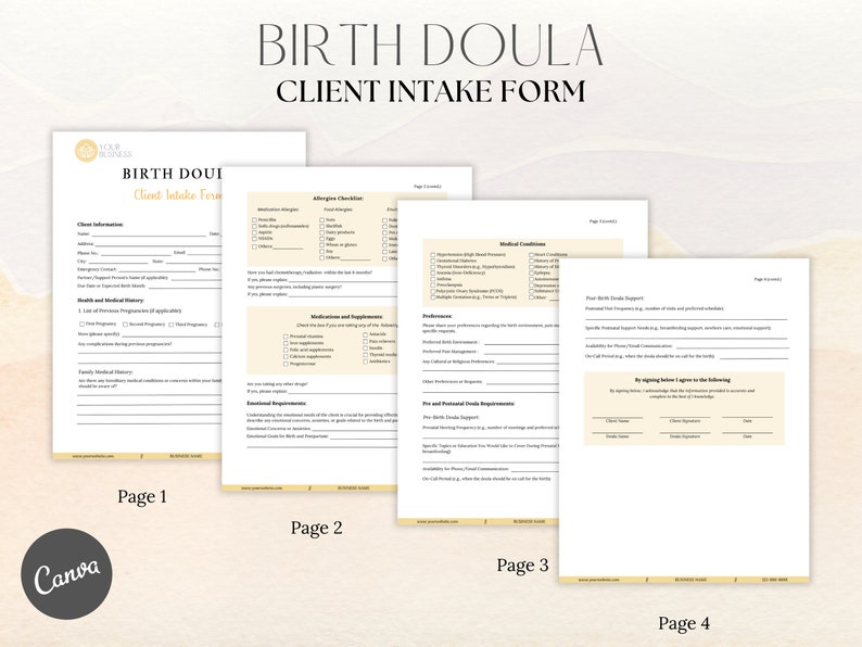 Birth Doula Service Agreement, Doula Client Intake Form, Pregnancy ...