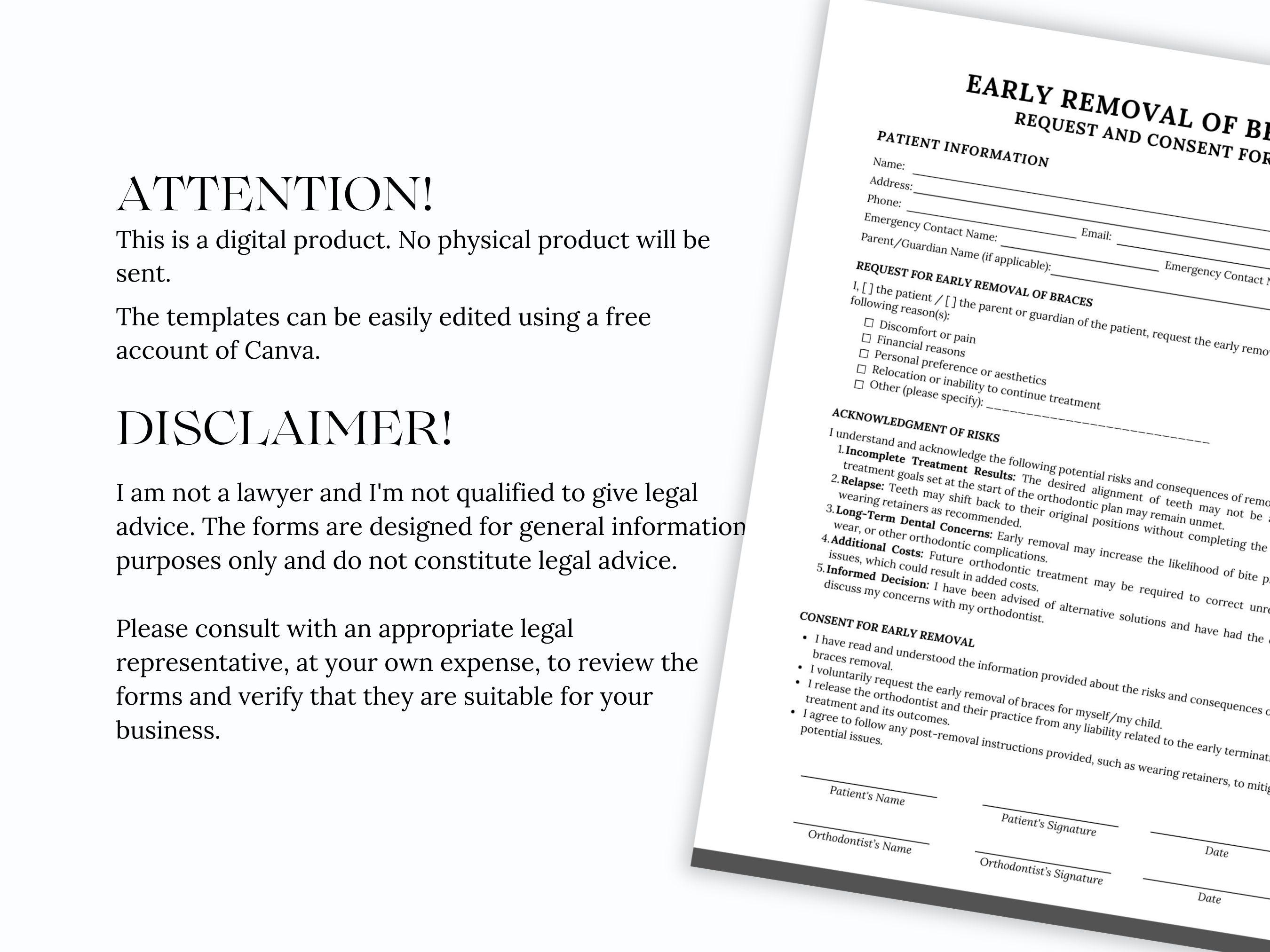 Early Braces Removal Request Form: Orthodontist Consent (printable) - Etsy