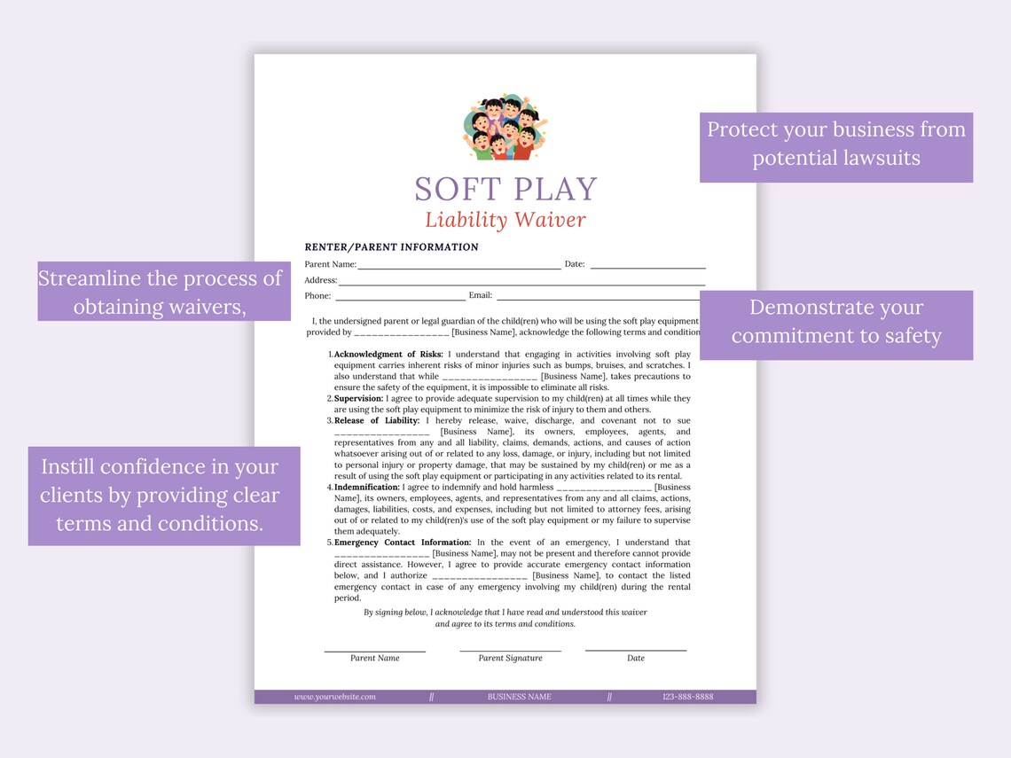 Soft Play Waiver Form Indoor Playground Release of Liability Template ...
