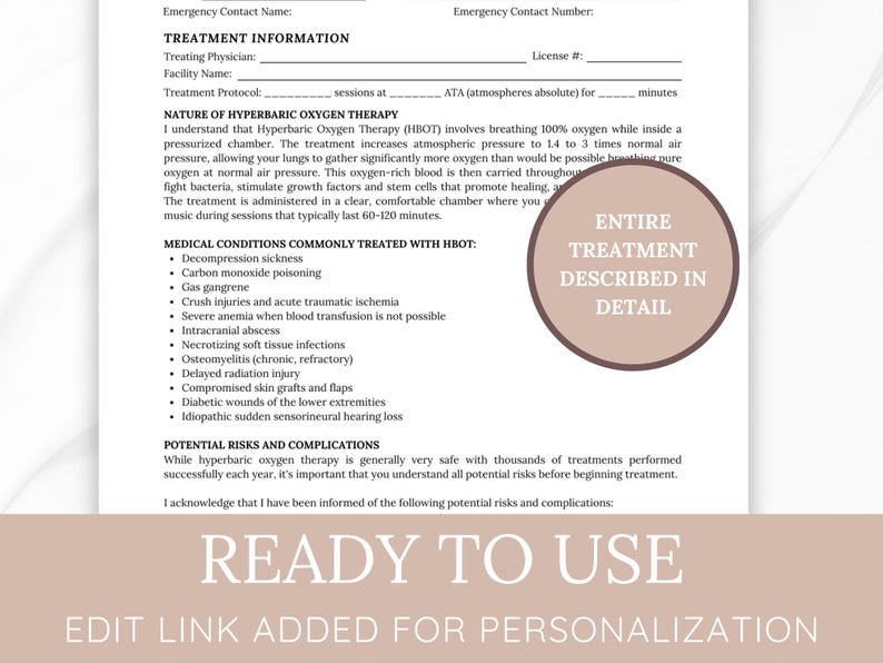 Hyperbaric Oxygen Therapy Consent Form: HBOT Waiver (canva Template ...