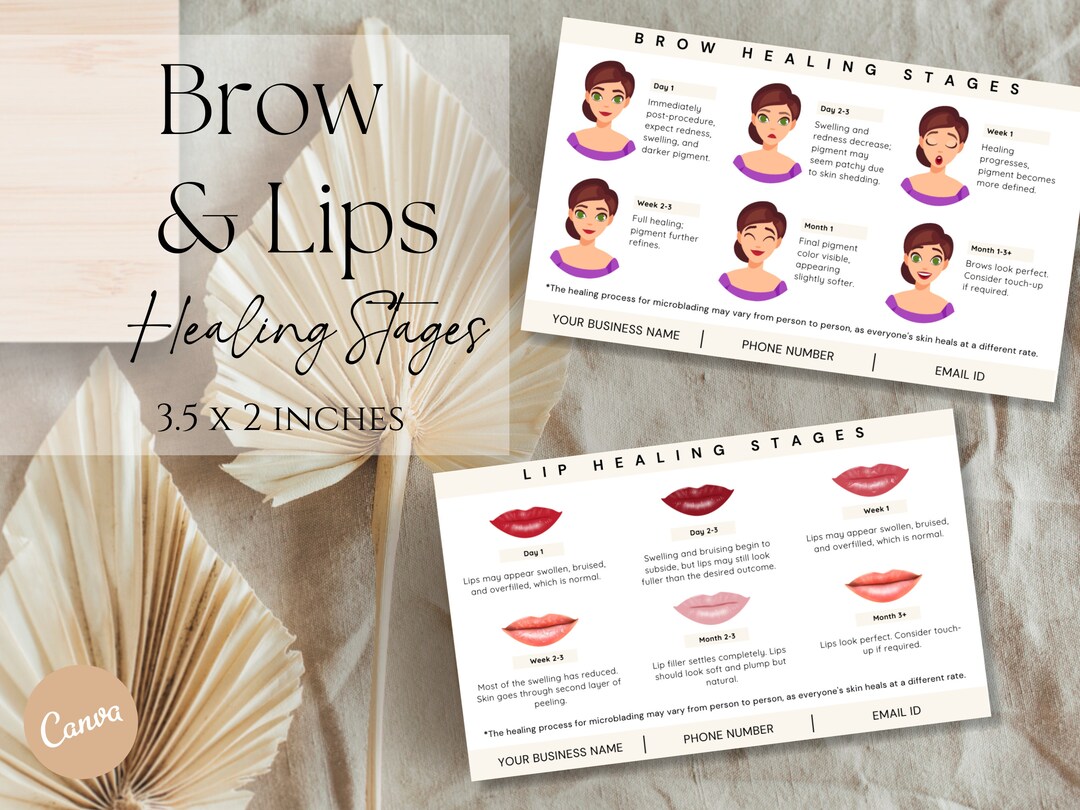 Brow and Lip Healing Stages Card, Permanent Makeup Healing Stages Card ...