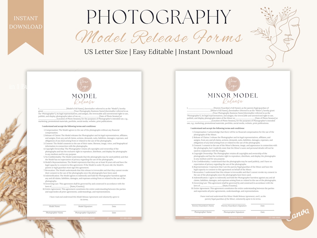 Model Release Form Template | Minor Model Release | Photographer Forms ...