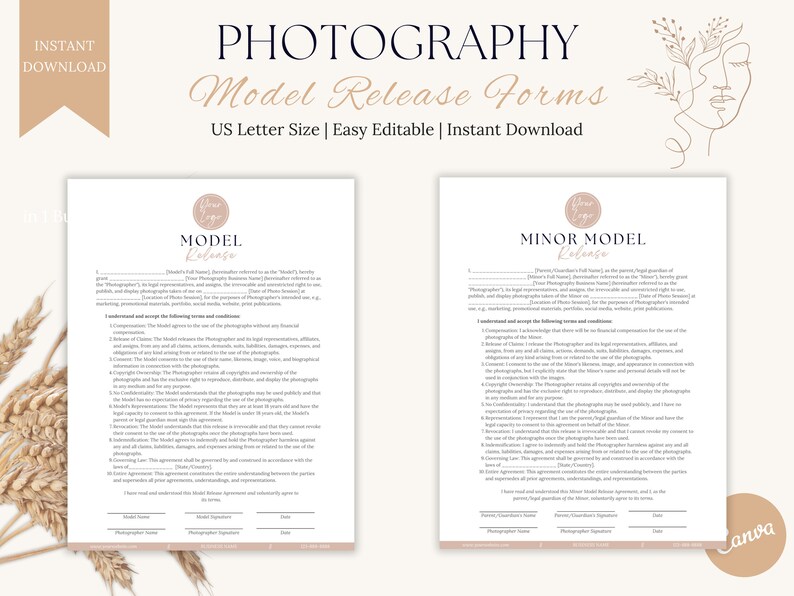 Model Release Form Template | Minor Model Release | Photographer Forms ...