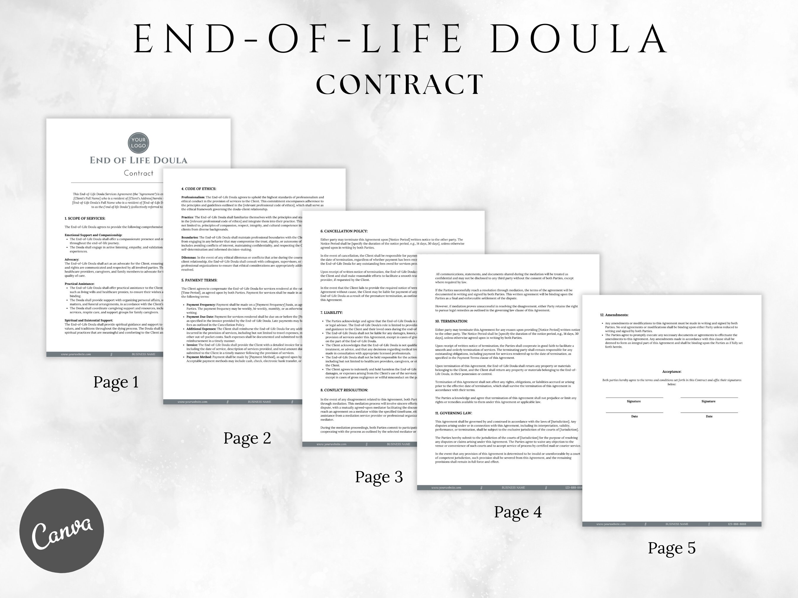 Editable End of Life Doula Contract Forms, Doula Business Bundle, Death ...