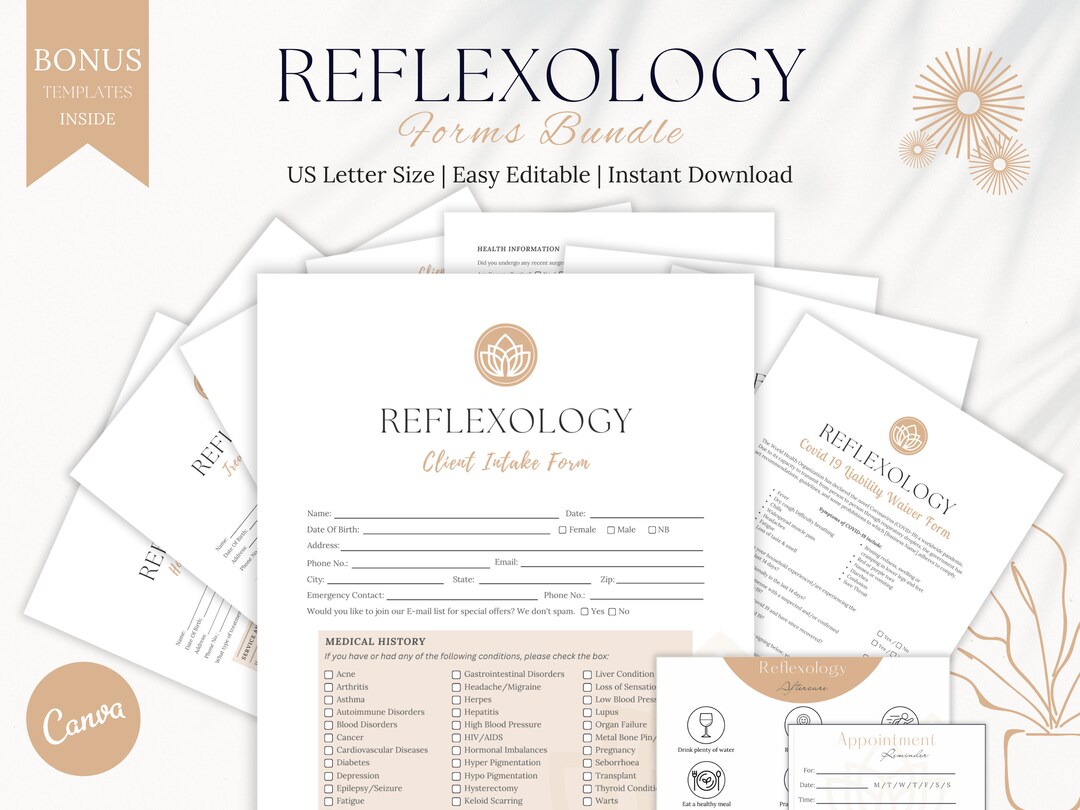 Professional Reflexology Forms Bundle Massage Policy Templates ...