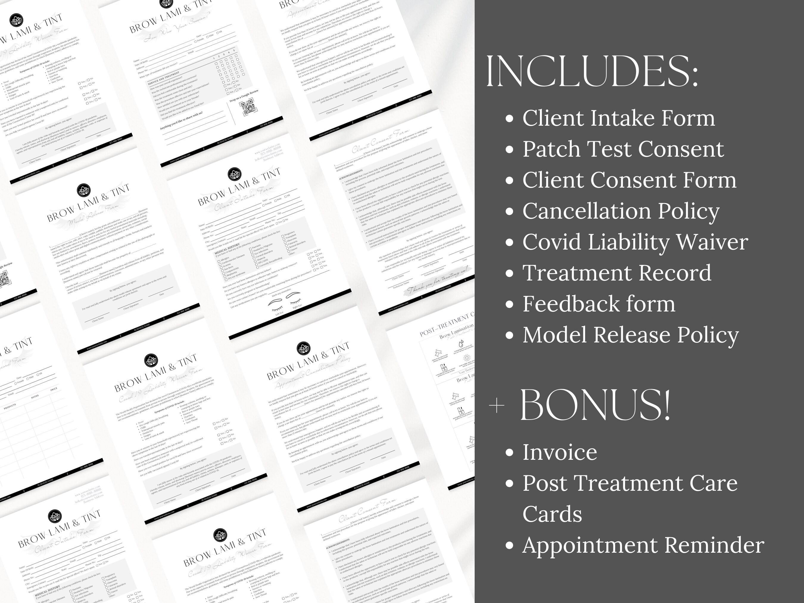 Editable Brow Lamination and Tint Forms Bundle Eyebrow Consent Form Client Intake Forms ...