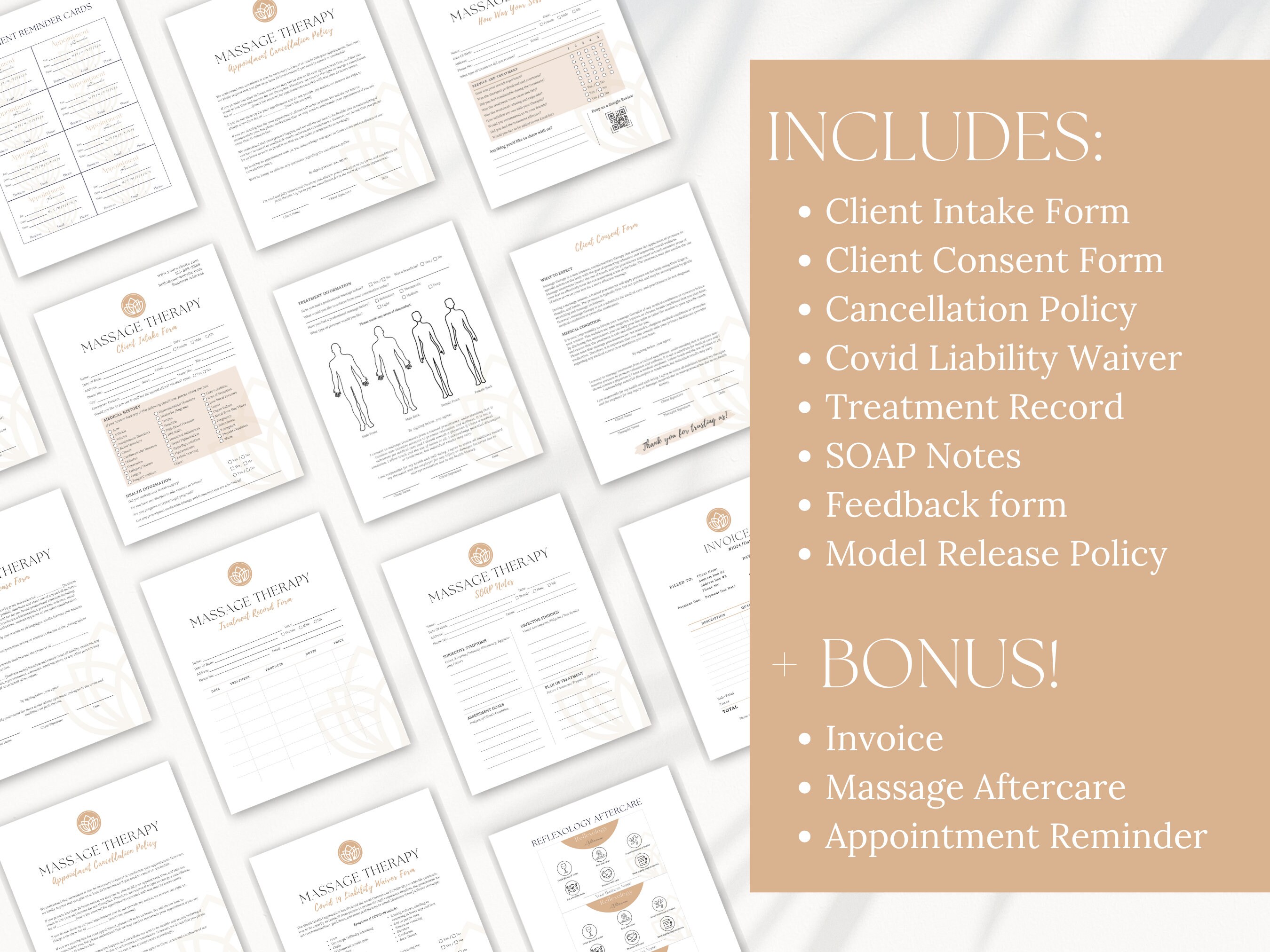 Professional Massage Therapy Forms Bundle Massage Therapist Contract