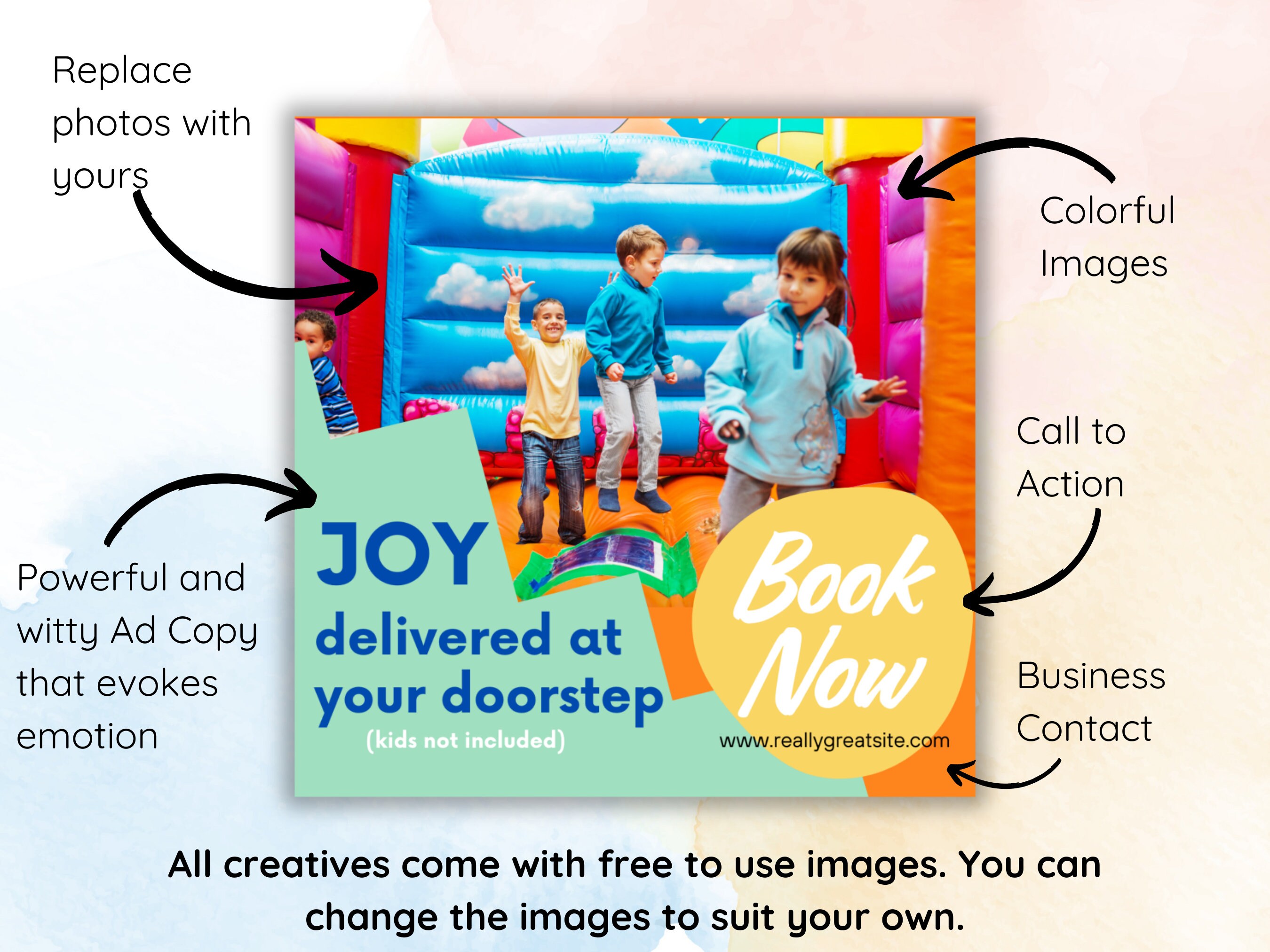 Bounce House Rental Ads: Marketing Templates for Facebook, Instagram ...