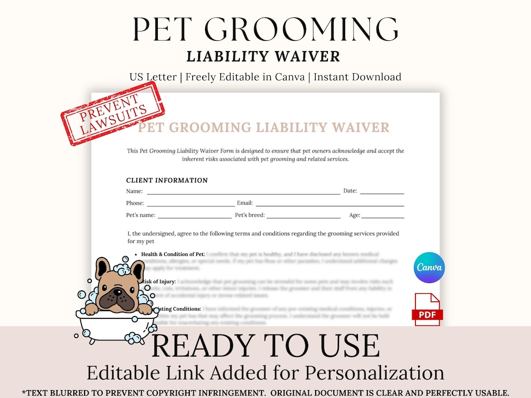 Pet Grooming Waiver Template: Editable Salon Consent Form (digital ...