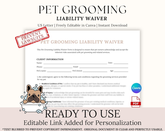 Pet Grooming Consent and Release Form Version 2, Pet Grooming, Dog ...