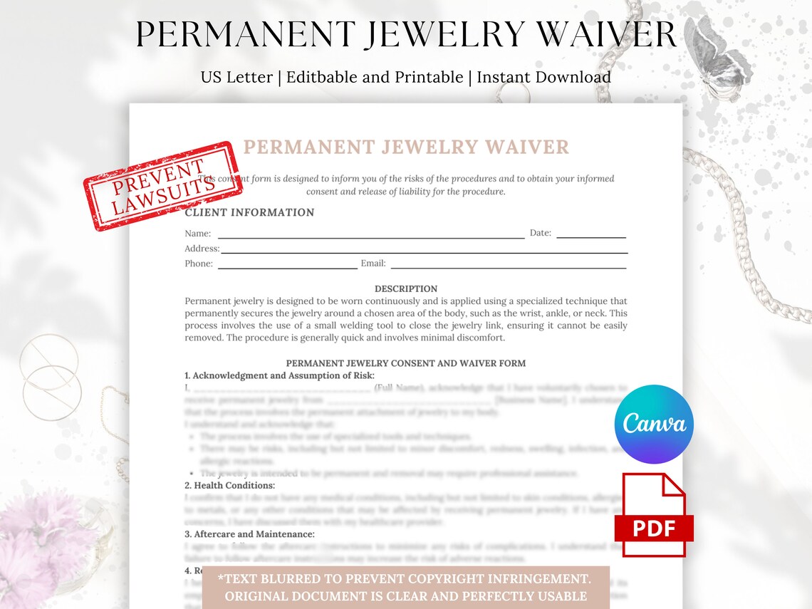 Permanent Jewelry Waiver Template: Editable Consent Form (digital ...