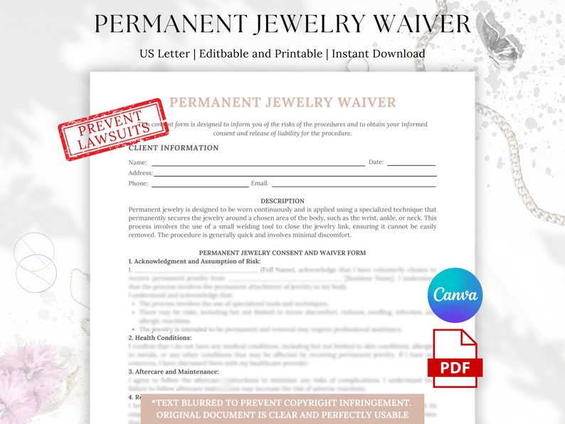 Permanent Jewelry Waiver Template: Editable Consent Form (digital ...