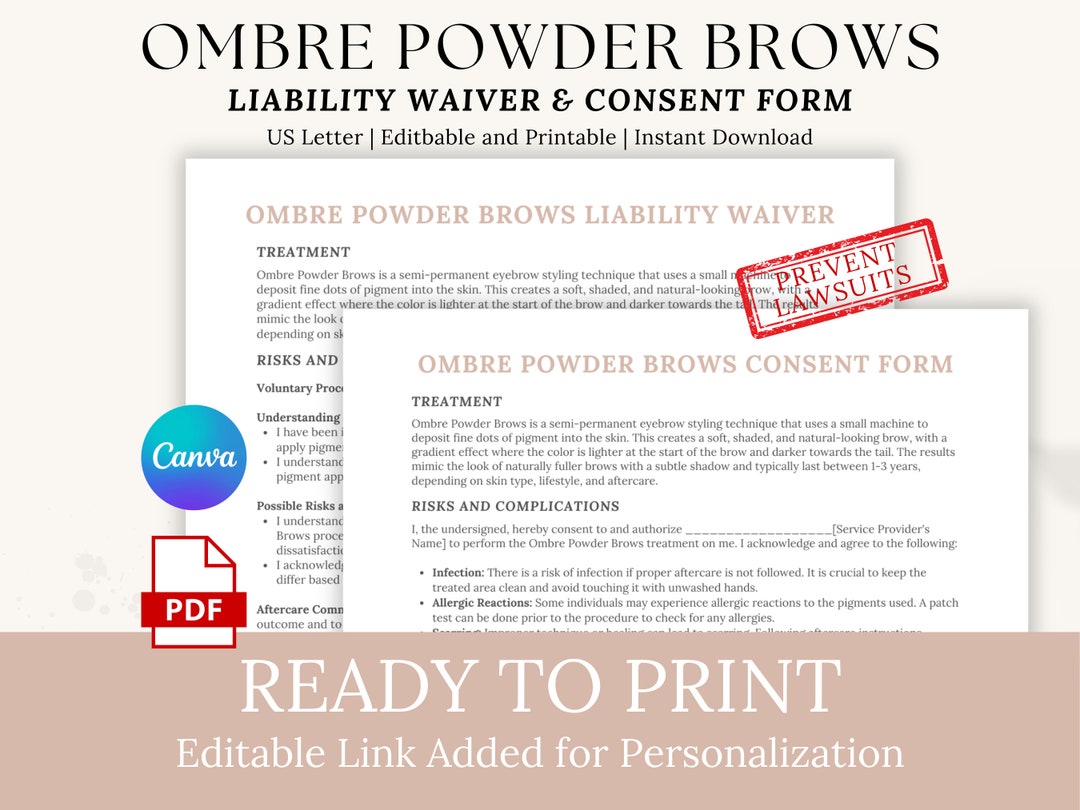 Ombre Powder Brows Liability Waiver, Ombre Brows Consent Form ...