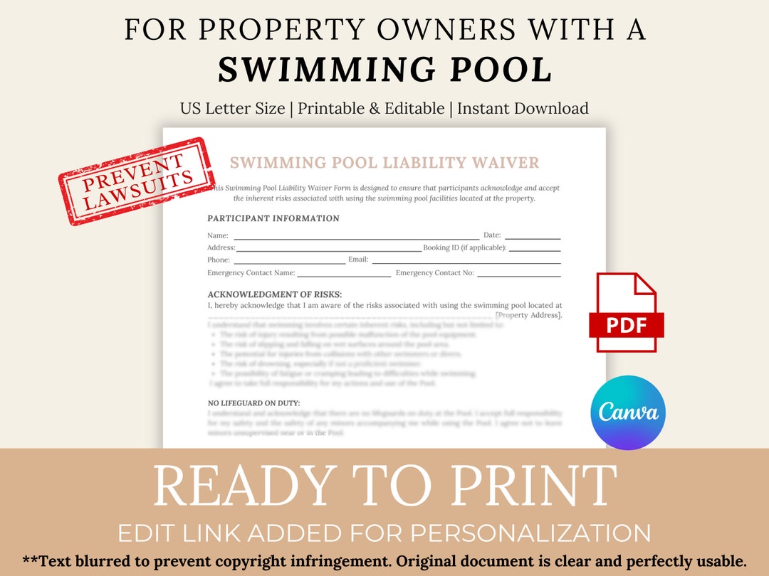 Swimming Pool Liability Waiver Template: Customizable Pool Rental ...