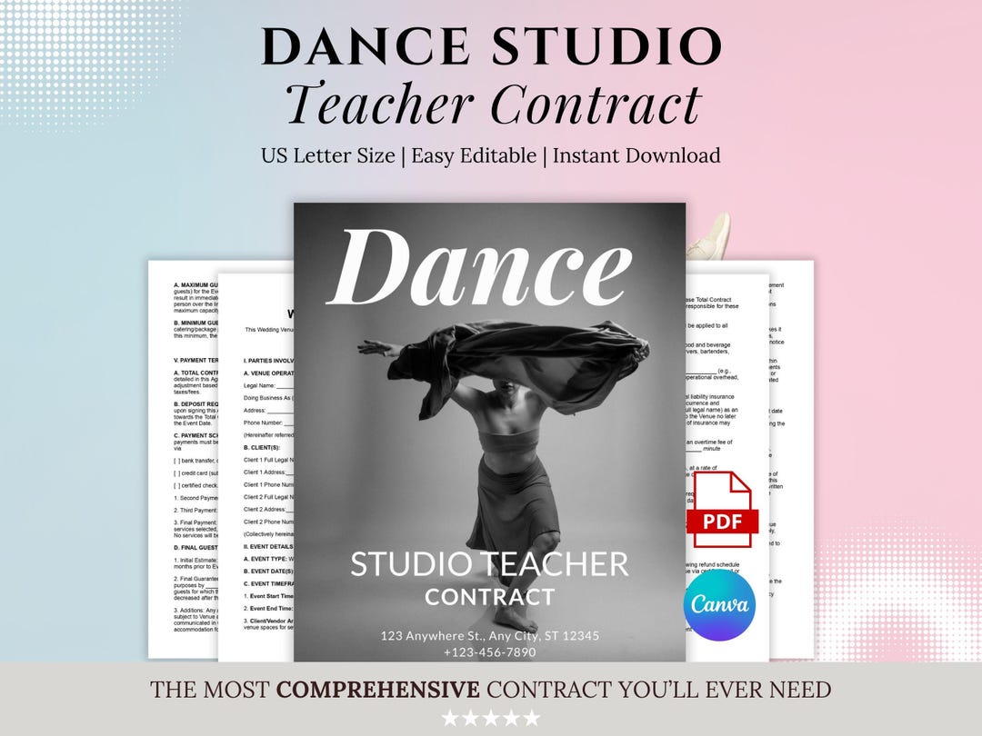 Dance Studio Teacher Contract Template: Editable Non-compete (PDF ...