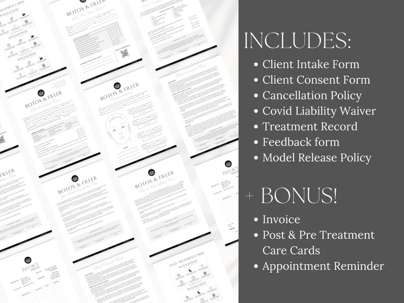 Facial Injectables Forms Bundle Botox and Dermal Filler Cosmetic Nurse ...