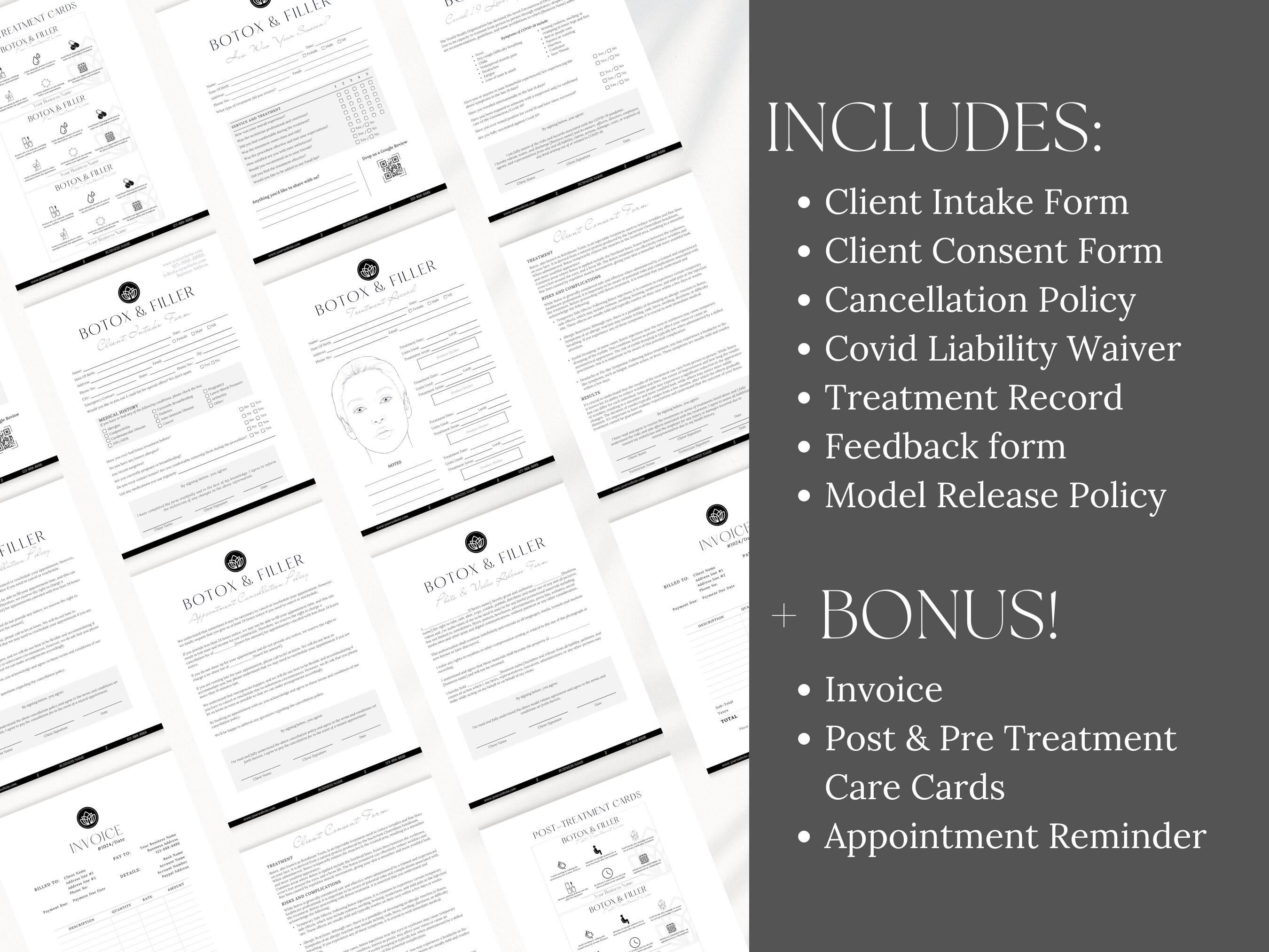 Facial Injectables Forms Bundle Botox and Dermal Filler Cosmetic Nurse ...