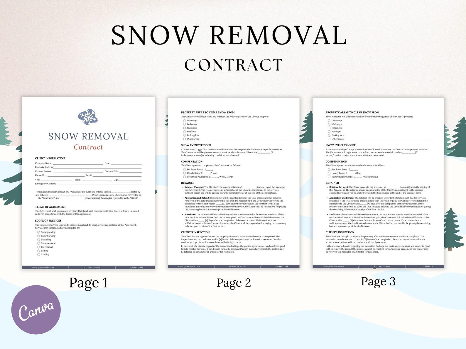 Editable Snow Removal Contract Template: Plowing & De-icing (digital ...