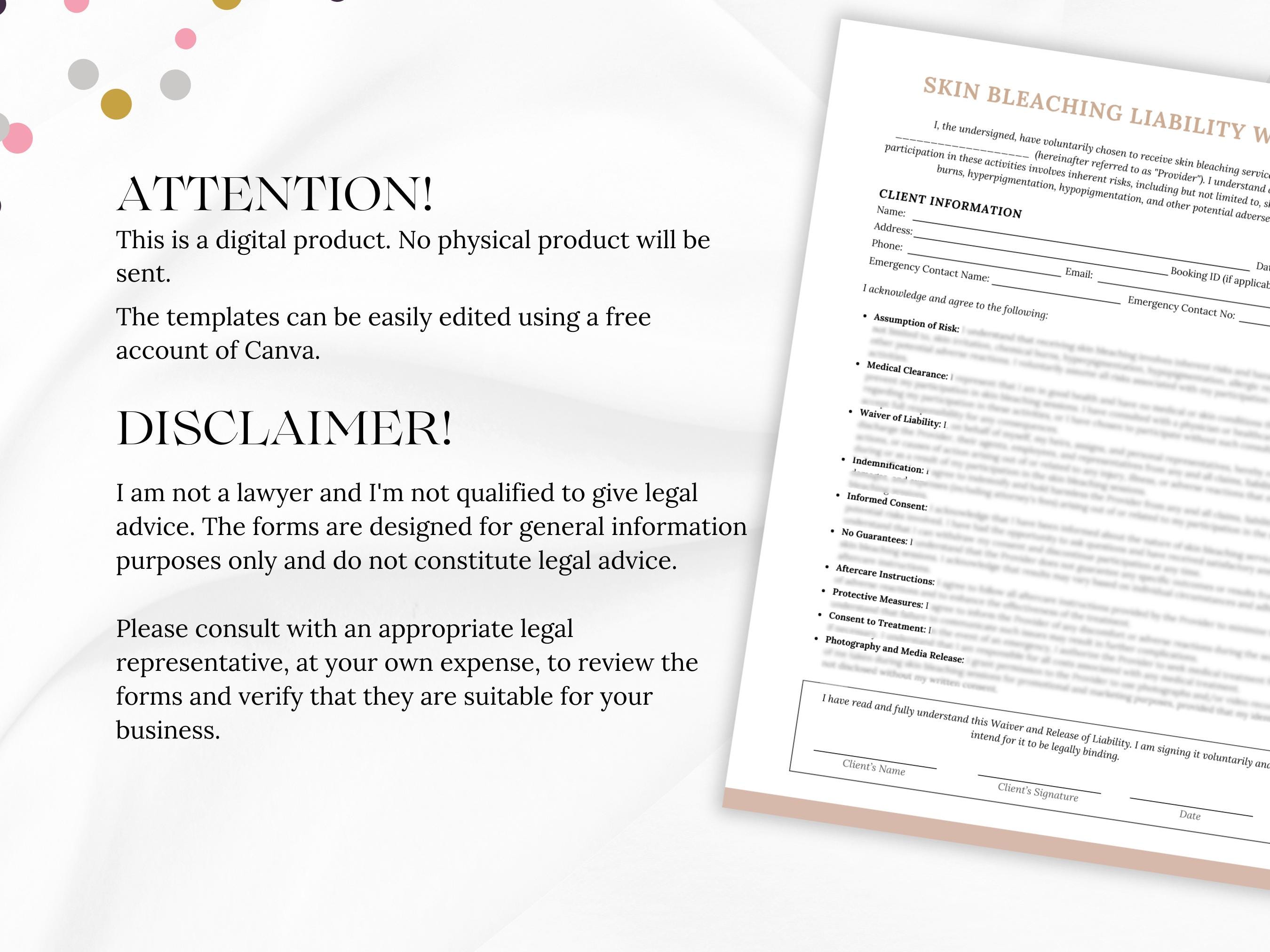 Skin Bleaching Liability Waiver Template: Beautician Forms (canva ...