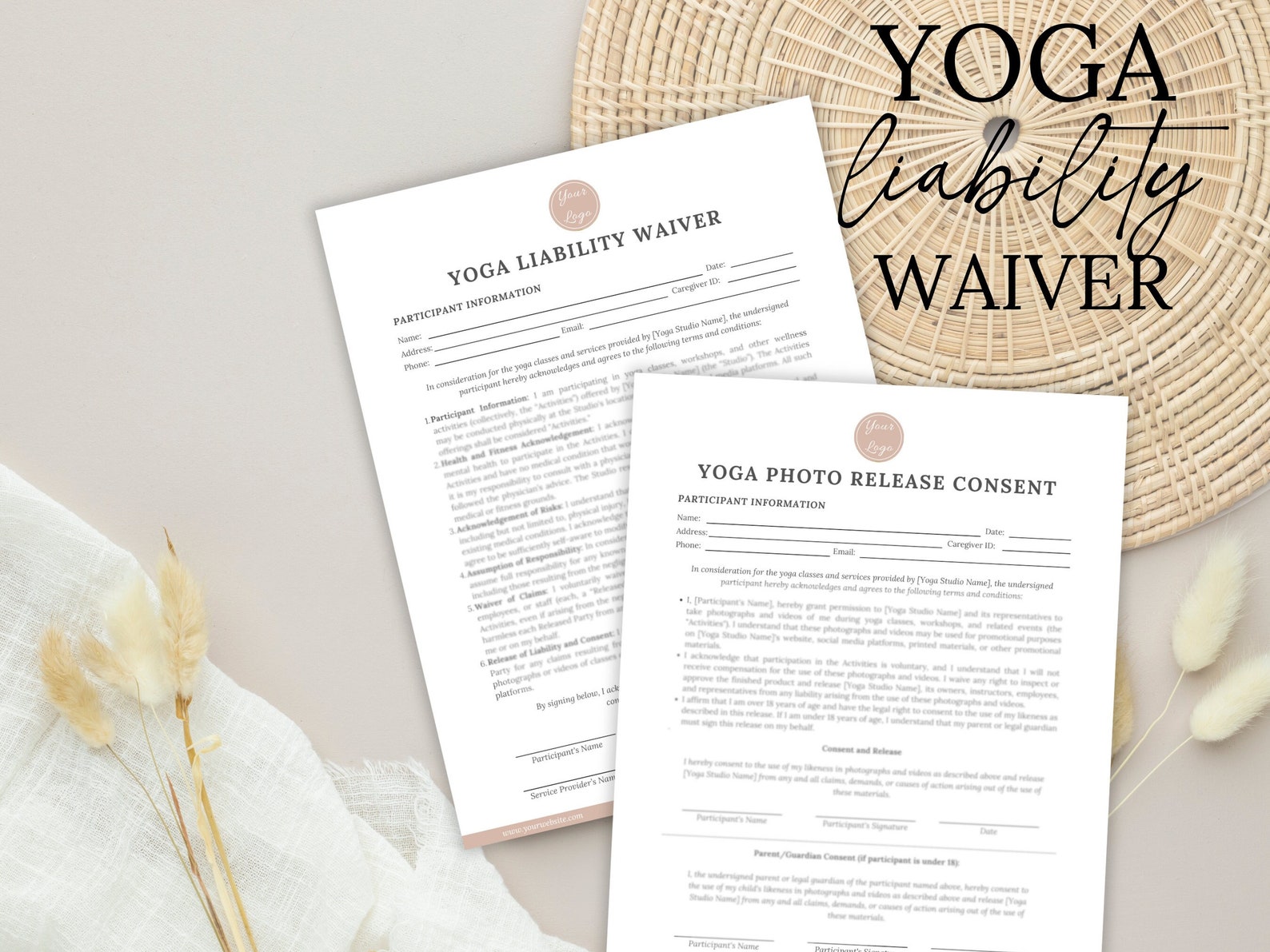 Yoga Liability Waiver Form, Yoga Photo Release Consent Form, Yoga Teacher Client Liability Form ...