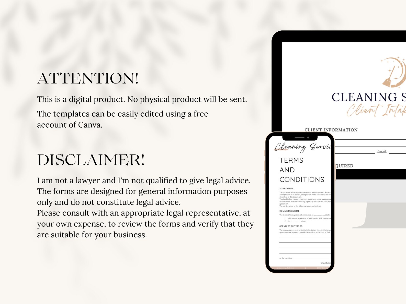 Ready to Print Cleaning Service Forms for Cleaners, Maids, Janitor ...