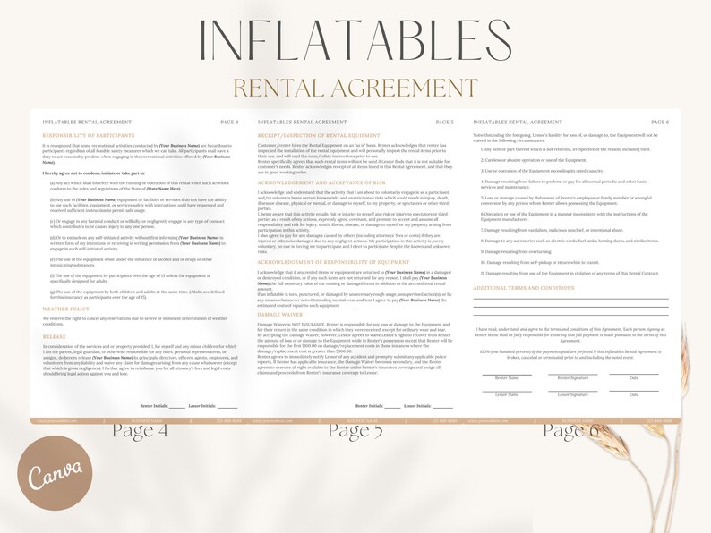 Inflatables Rental Agreement, Waterslide Rental, Bounce House Rules ...