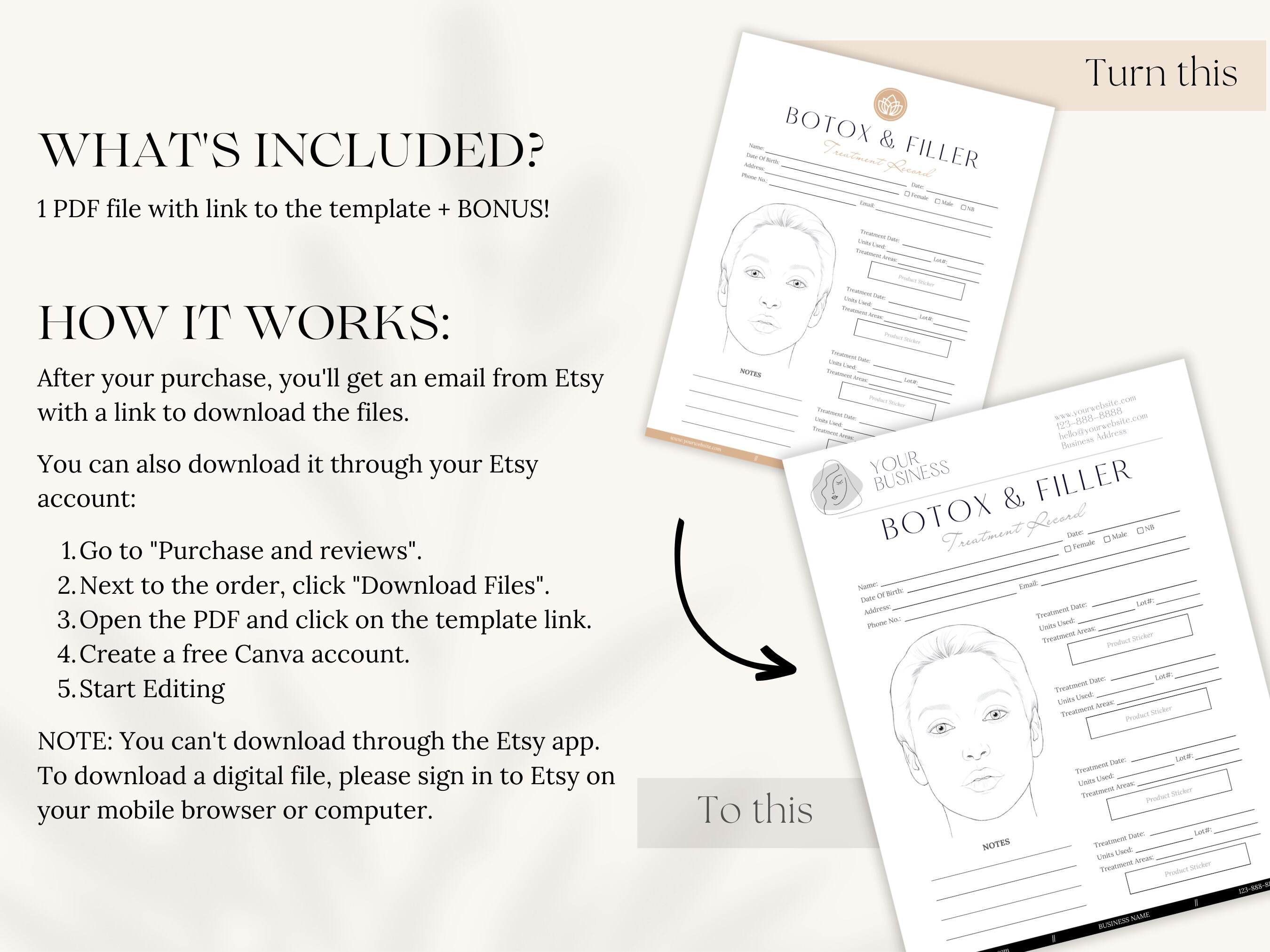 Botox Treatment Record Template: Injectable Face Chart (canva Editable ...