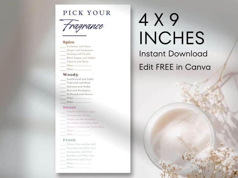 Candle Pour Bar Fragrance Selection Card: Editable Canva Template ...