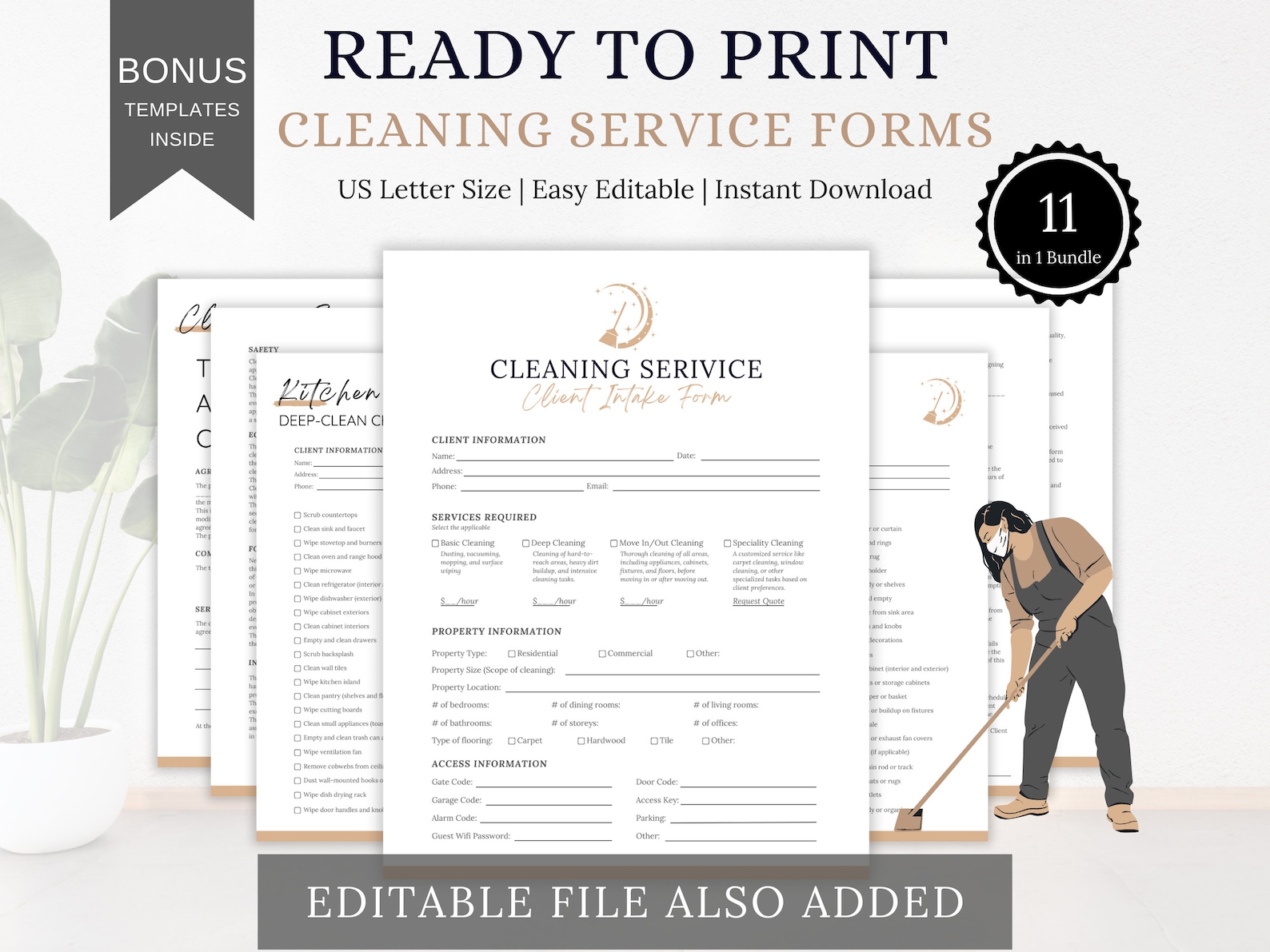 Ready to Print Cleaning Service Forms for Cleaners, Maids, Janitor ...