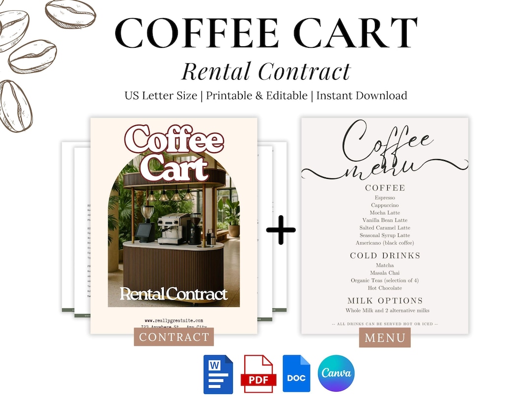 Coffee Cart Rental Contract Template: Editable PDF for Canva (digital ...