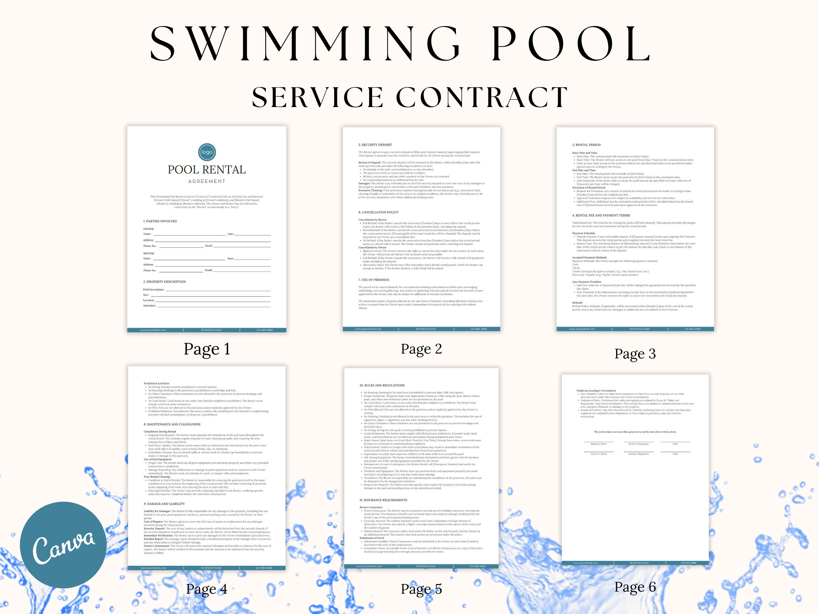 Swimming Pool Rental Contract & Liability Waiver (digital Download) - Etsy