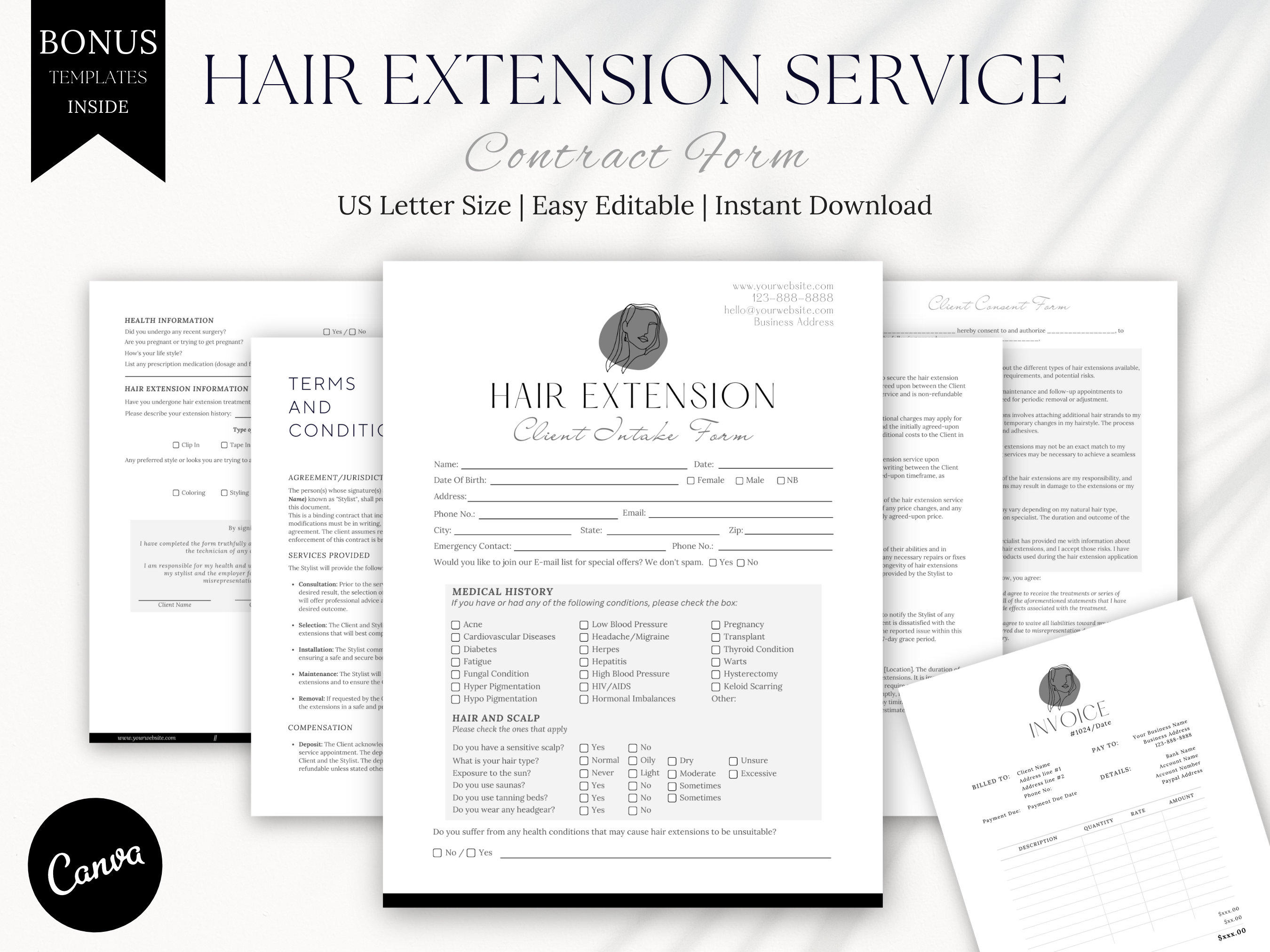 Hair Extension Service Agreement | Hair Braiding Intake Form | Hair ...