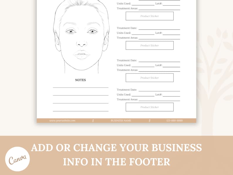 Botox Treatment Form, Injectable Face Chart, Botox Client Record, Botox ...